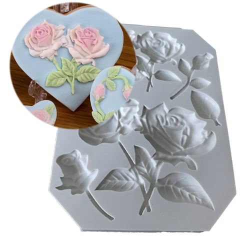 Food And Fermenting Long Stem Rose Flower Flexible Silicone Mold Resin