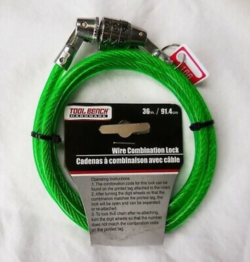 COATED WIRE COMBINATION LOCK 91.4cm STORAGE SHEDS BICYCLES TOOL BOX ...