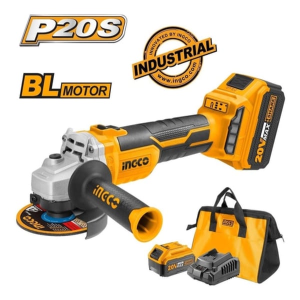 INGCO Grinder 115 mm (4 1/2) with 2 Batteries 20v 4.0Ah lithium-ion and ...